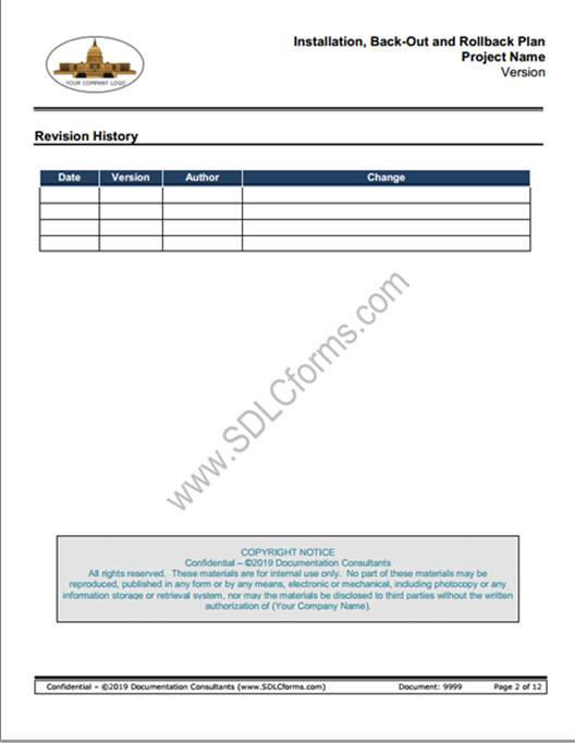 SDLCforms Installation Back Out Rollback Plan Template