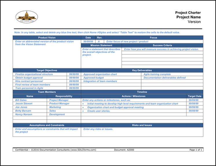 Agile Project Charter Agile Project Charter